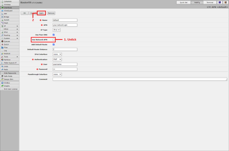Mikrotik Lte How To Configure Apn Settings Part 2 Use Network Apn