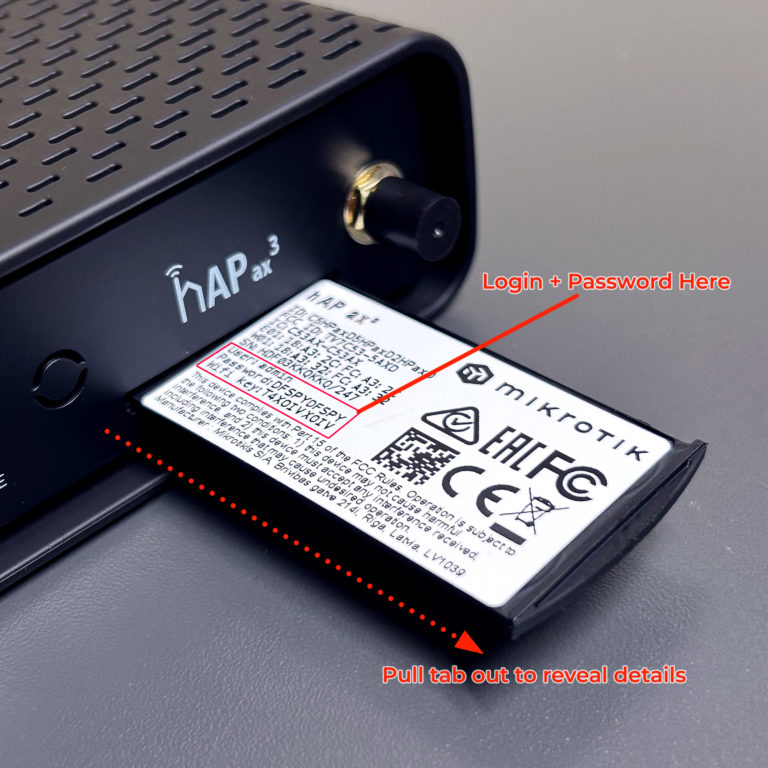 MikroTik Default Password - Hidden Pull-Out Tab - hAP AX3 & LHGG LTE18 Kit - LinITX Blog